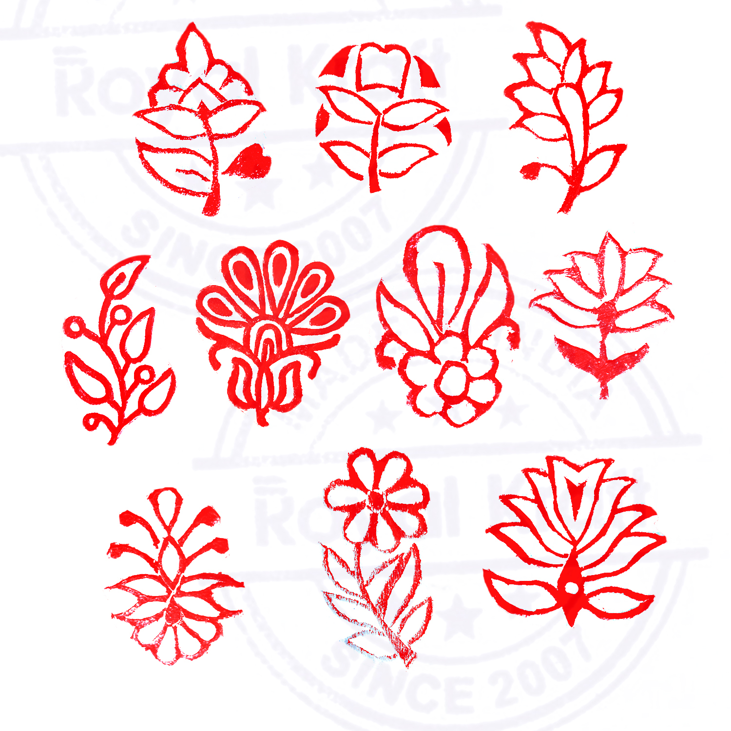 (Set of 10) Fabric Wood Stamps Crafty Small Leaf Design Printing Blocks ...